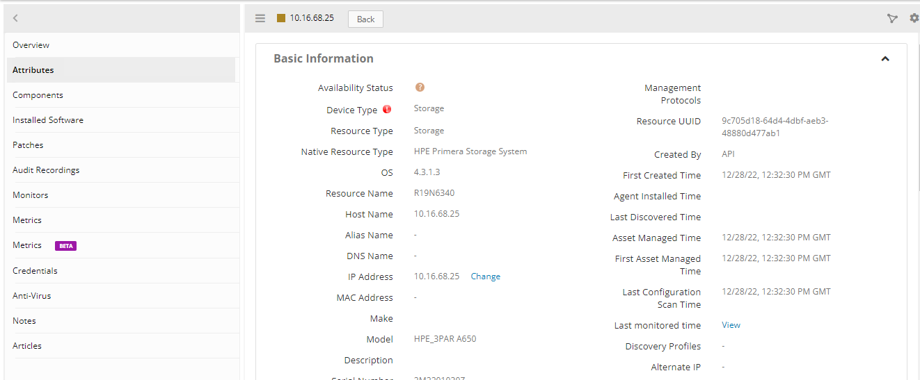 HPE Primera | OpsRamp Documentation